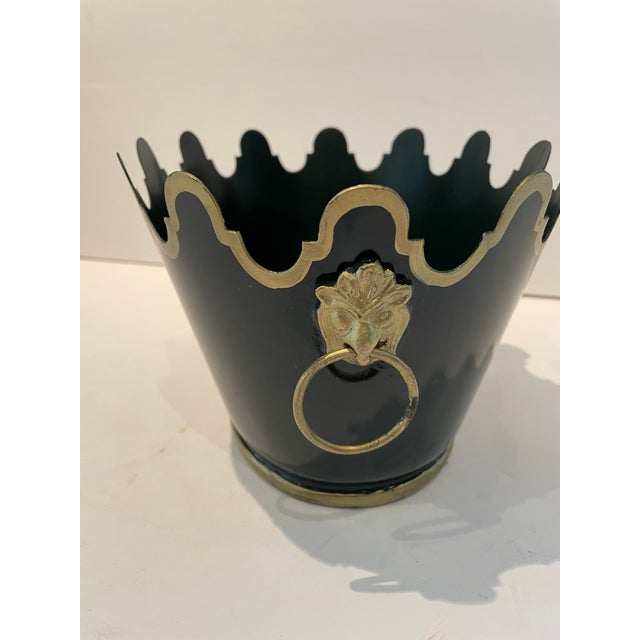 Vintage Black and Gold Cachepot | Chairish
