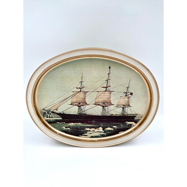 1976 Large Nautical Tole Biscuit Tin Featuring Clipper Ships | Chairish