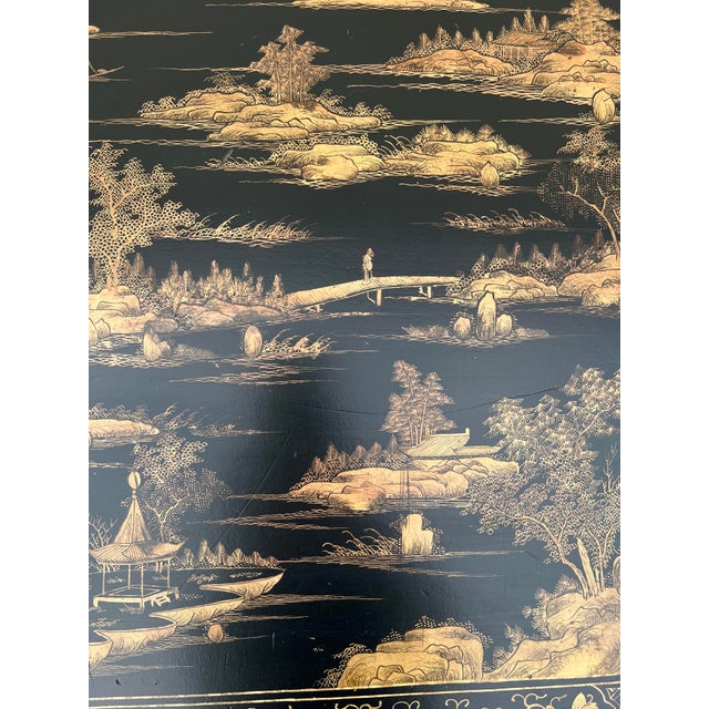 Vintage Chinoiserie Hand-Painted Landscape Coffee Table | Chairish
