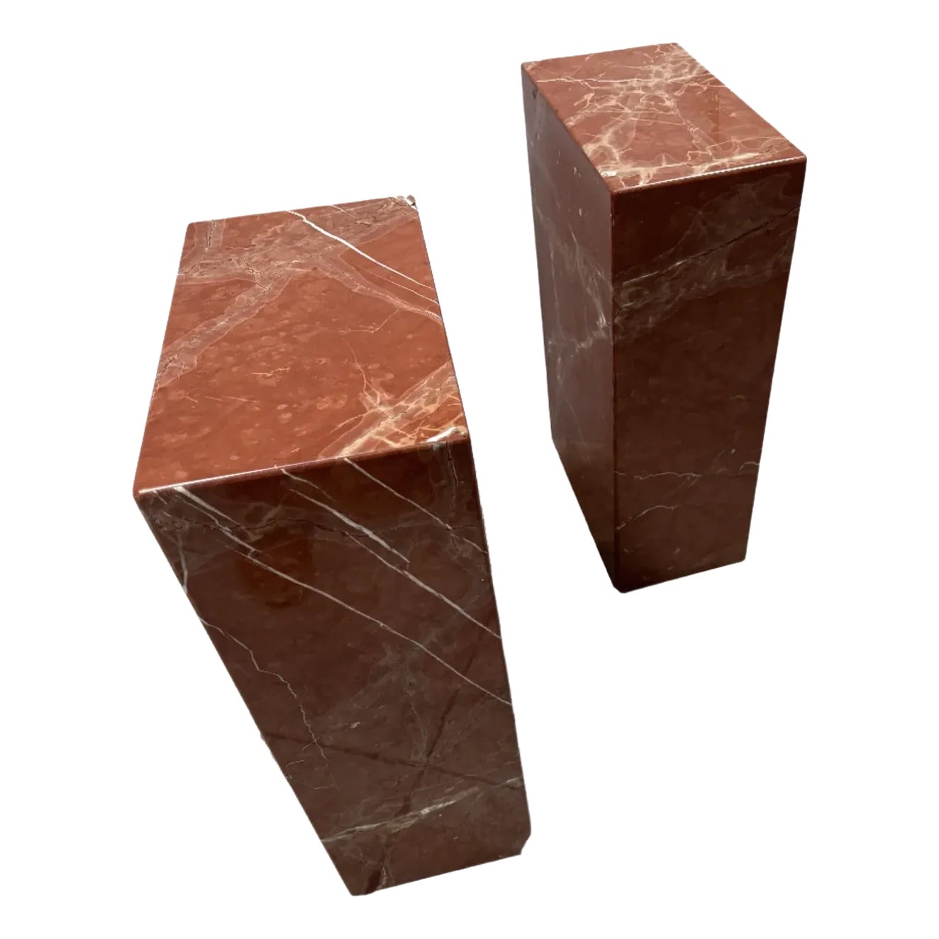 Pair of Late 20th Century Modern Rouge Marble Pedestals or Table Bases ...
