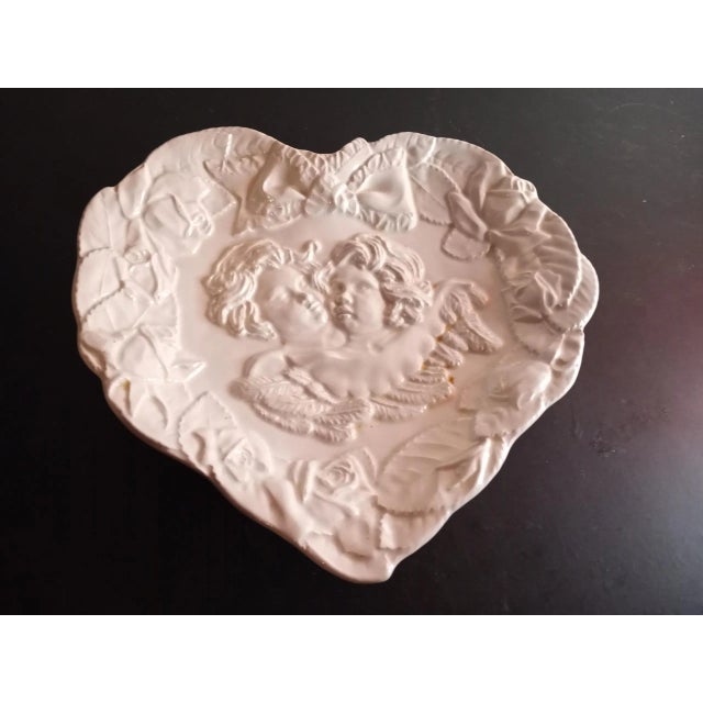 1970s Ivory Porcelain Heart Shaped With Cherub 3d Relief Made in Italy ...