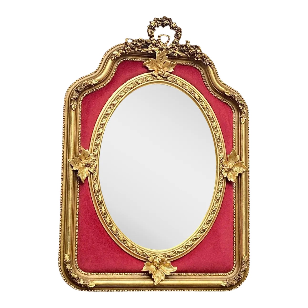 Mid 20th Century French Louis XVI Gold Wall Mirror With Ruby Red Velvet ...