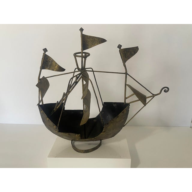 Vintage Mid-Century Modern Era Brutalist Metal Viking Ship Rough Weld ...