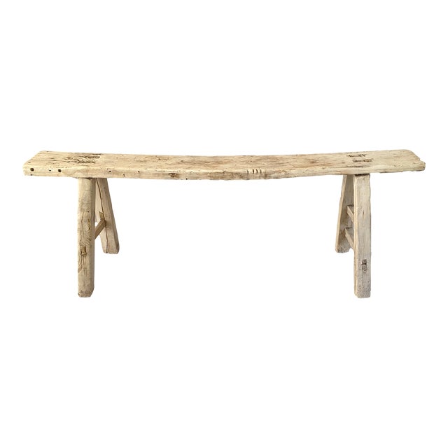 Antique Rustic Elm Long Bench | Chairish