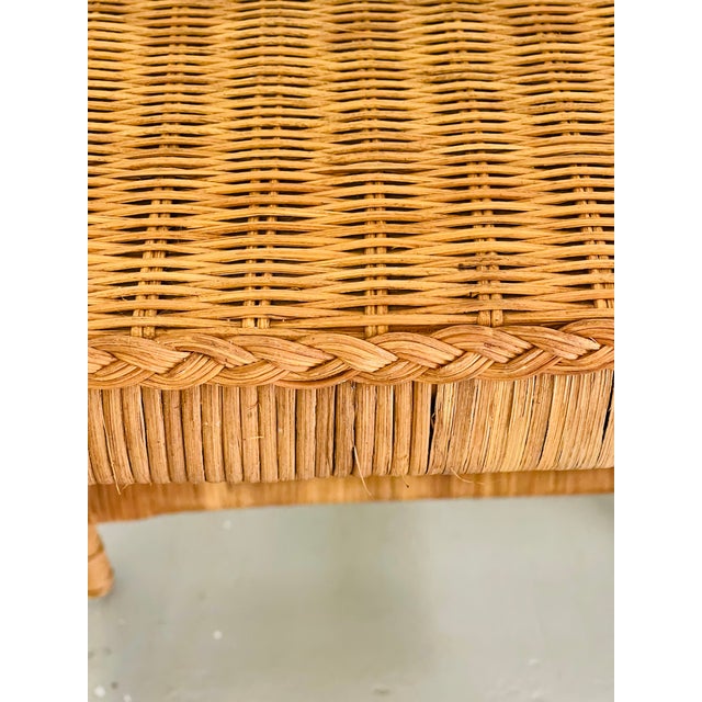 1970s Vintage Coastal Boho Rattan Wicker Side Table | Chairish