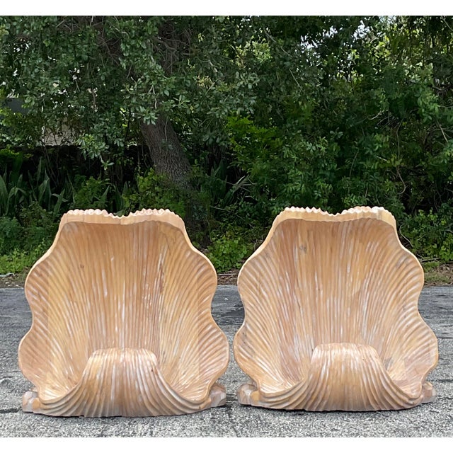 Vintage Coastal Carved Clam Shell Dining Table Pedestals - Set of 2 ...