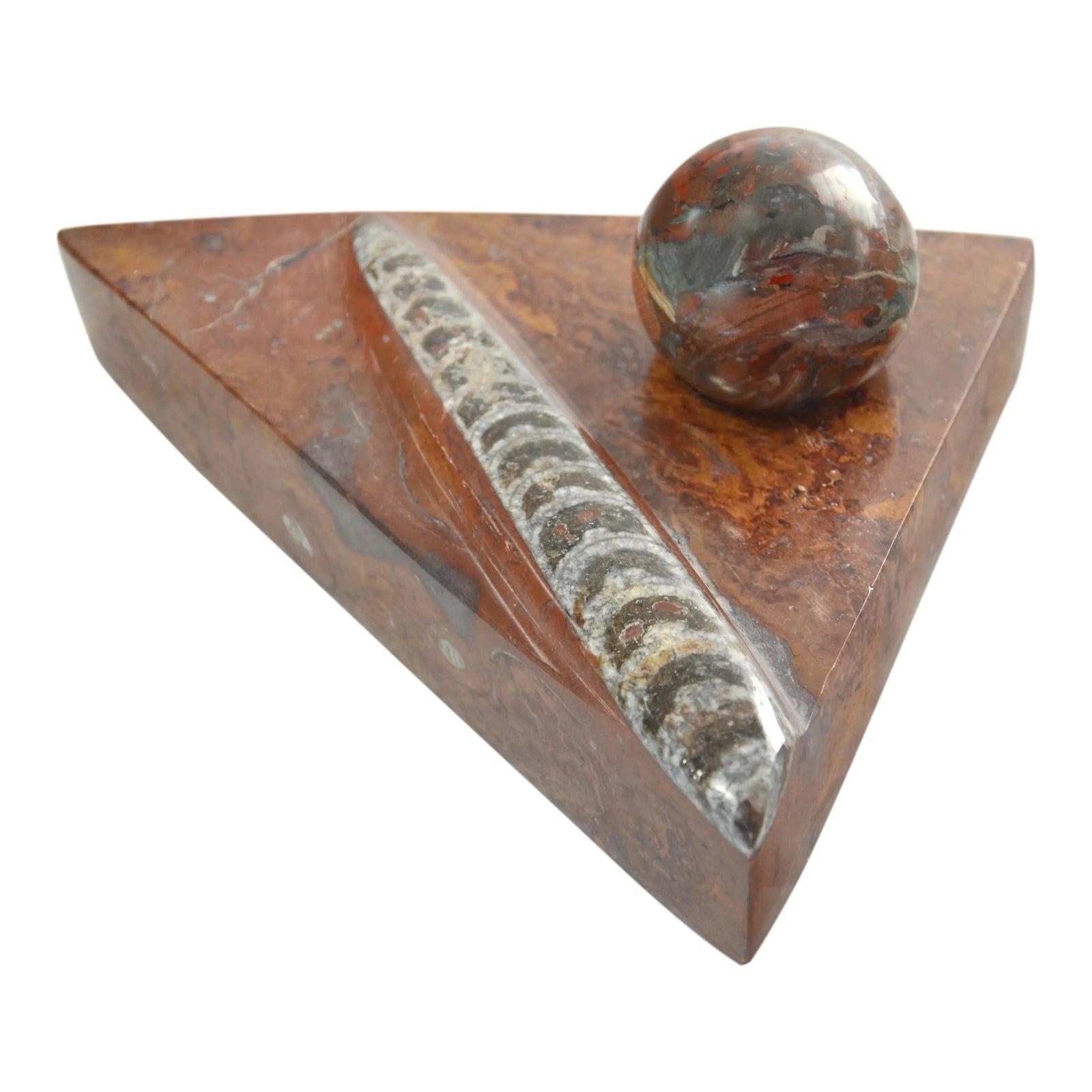 Red Fossil Stone Triangle with Sphere | Chairish