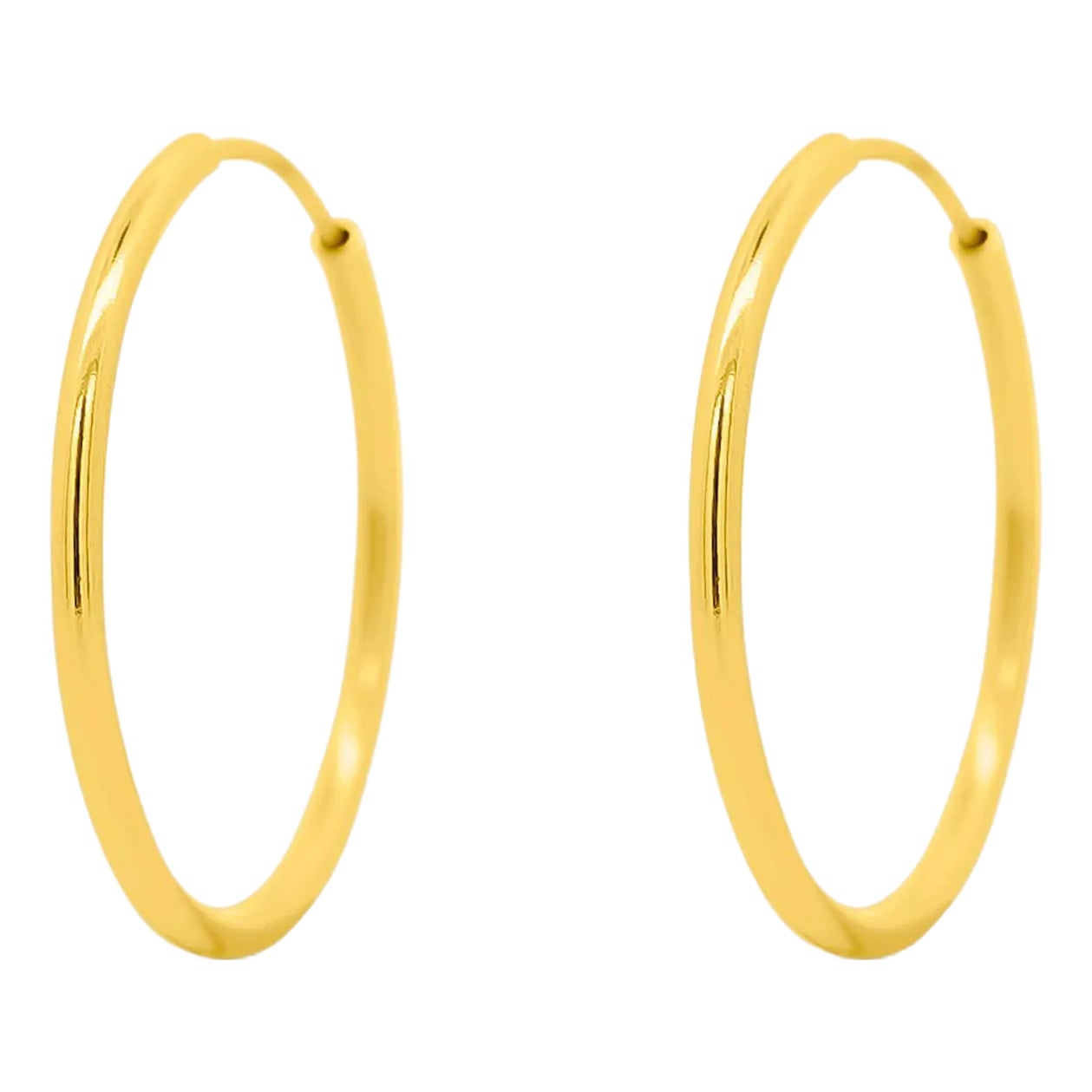 25mm 14k Solid Gold Thin Hoop Earrings on Hidden Wire Closure - 2 ...