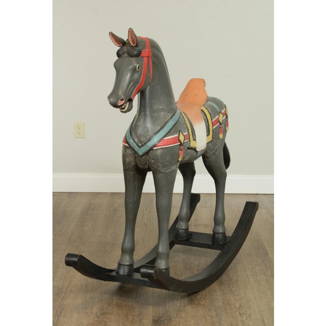 Vintage Carved Wood Hand Painted Large Rocking Horse | Chairish