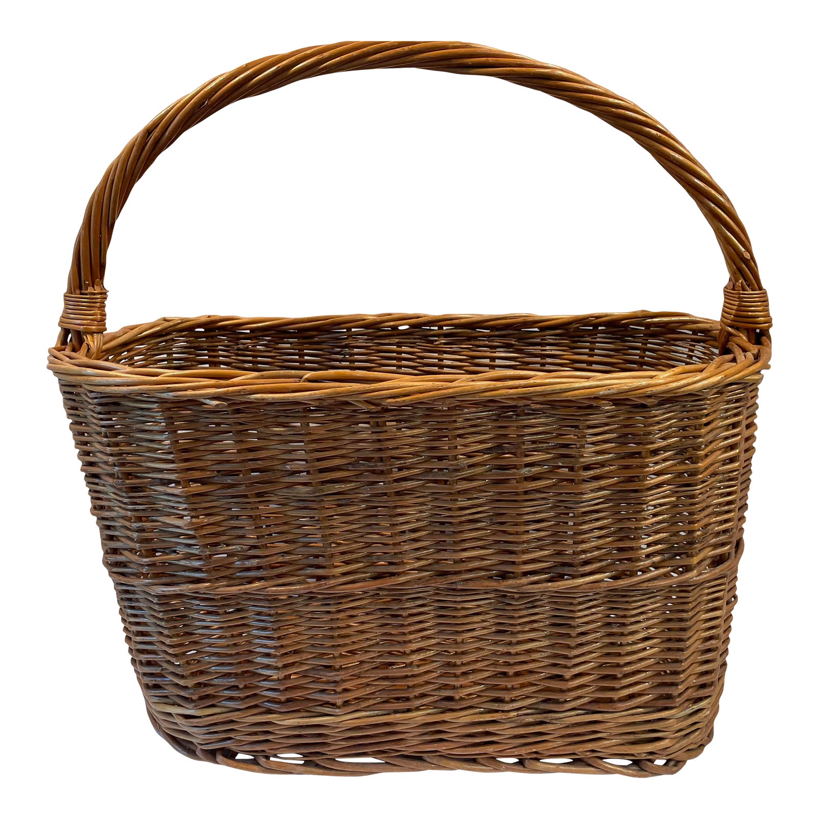 Vintage Large Handled Basket | Chairish