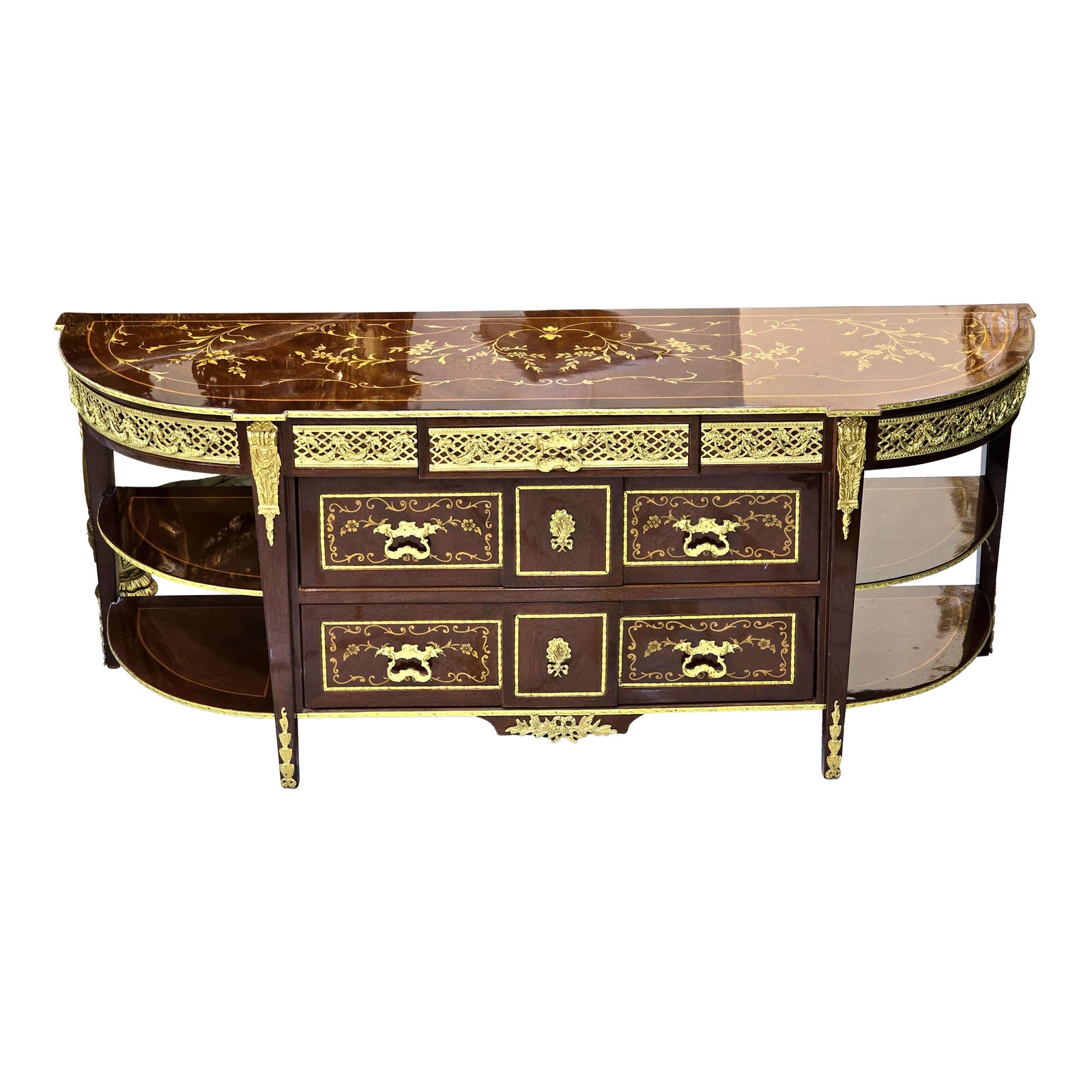 Louis XVI–Inspired Semicircular Marquetry Console | Chairish