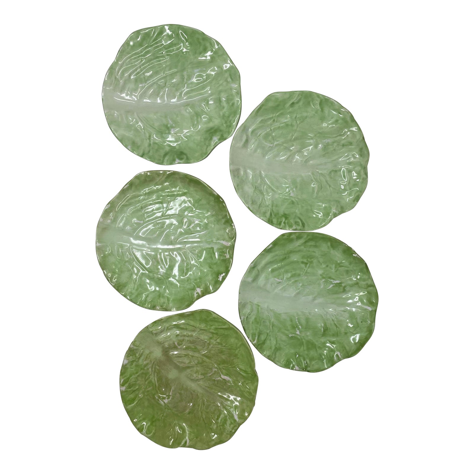 Wannopee Lettuce Leaf Majolica -Set of 5 Plates | Chairish
