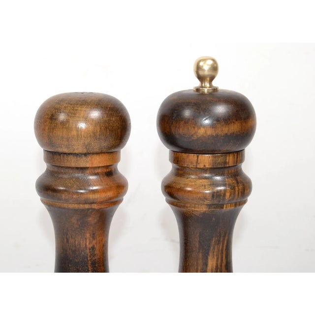 1970s Set of 2 Vintage Turned Cherry Wood Brass Décor Salt Shaker ...