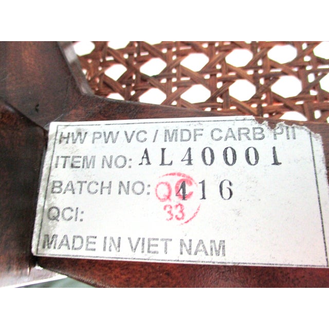 1990s Vintage Theodore Alexander Crown Lattice Back Cane Seat Wood Side ...