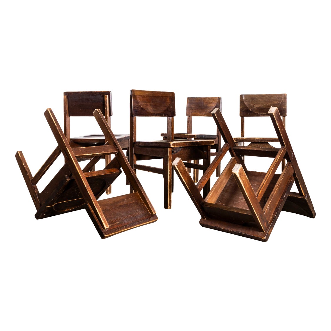 Mid-Century Pitch Pine Cube Dining Chairs, 1950s, Set of 6 | Chairish