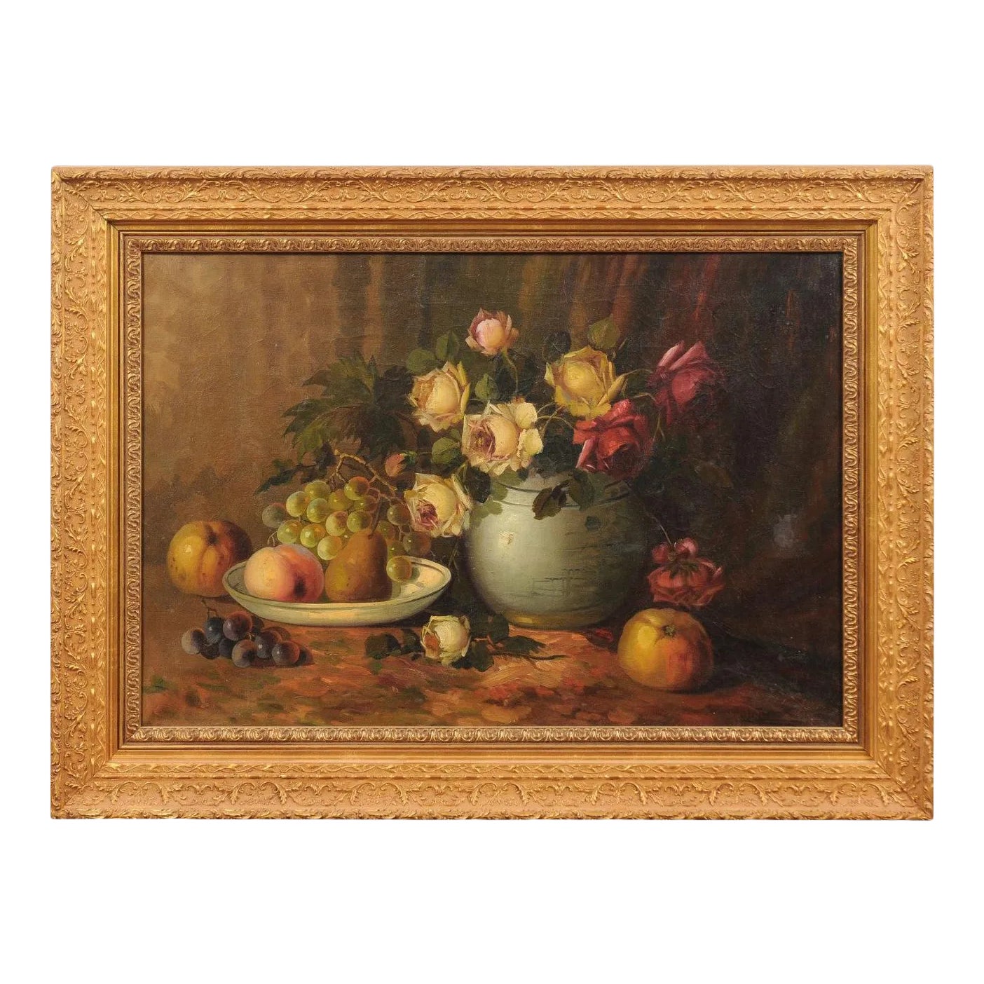 French Napoleon III 1860s Still-Life Oil Painting Depicting Roses and ...