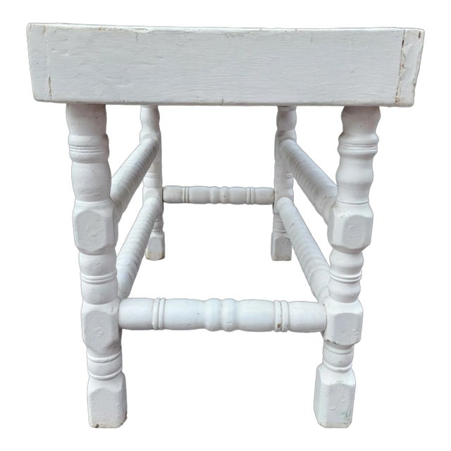 Vintage White Chipped Patinated Side Table | Chairish