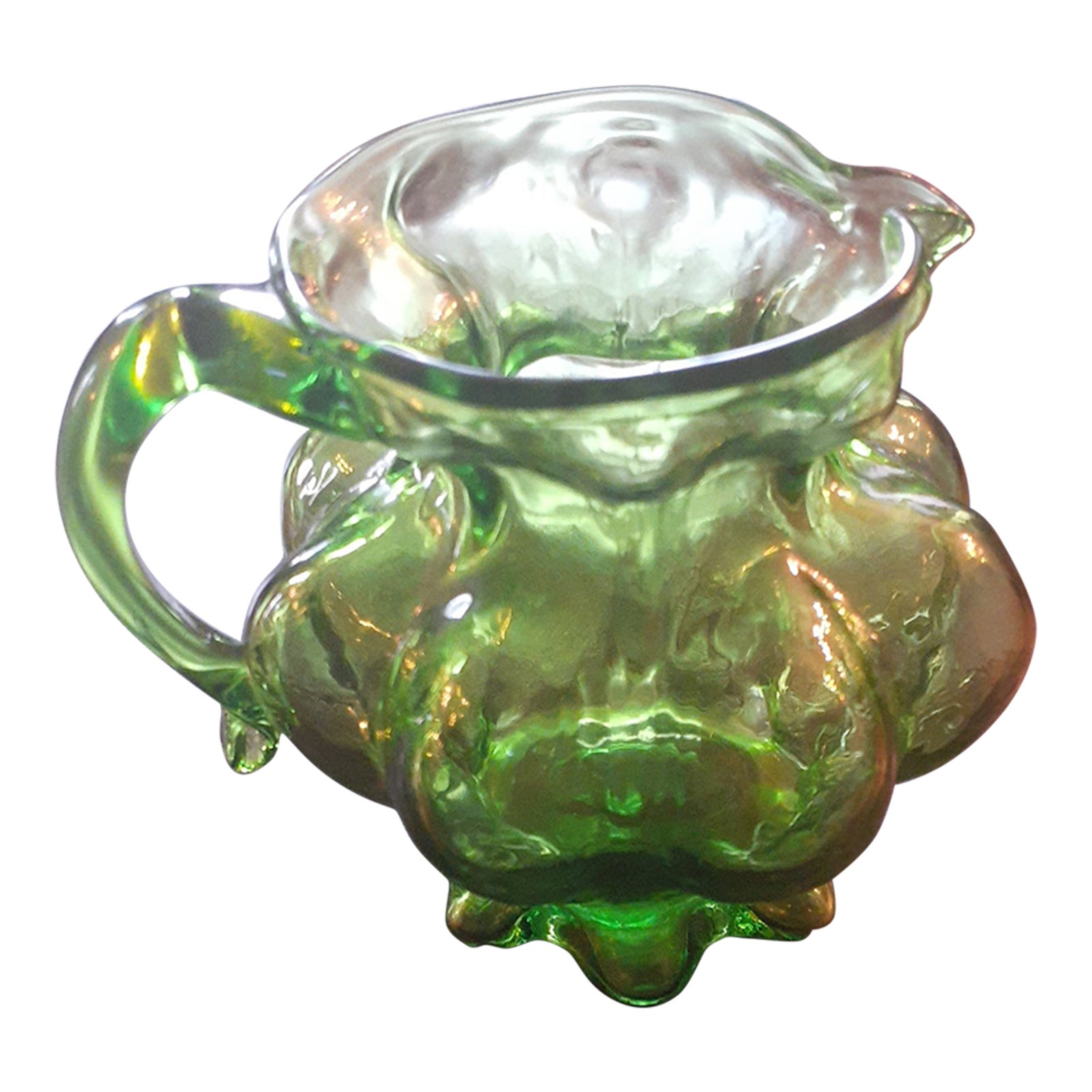 Vintage Kanawha Glass Green Bulbous Miniature Pitcher | Chairish