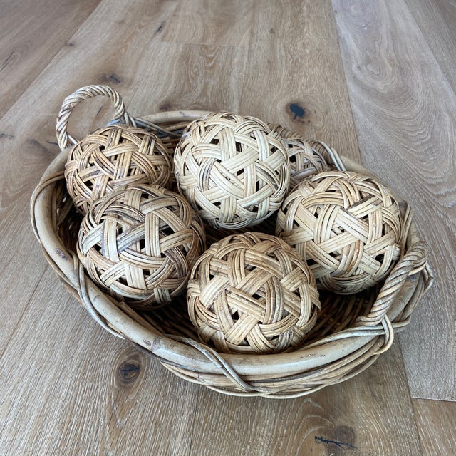 Vintage Basket With Rattan Wicker Spheres | Chairish