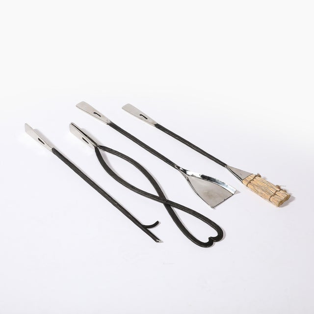 Modernist Hand-Forged Faux Bois Fire Tool Set in Wrought & Polished ...