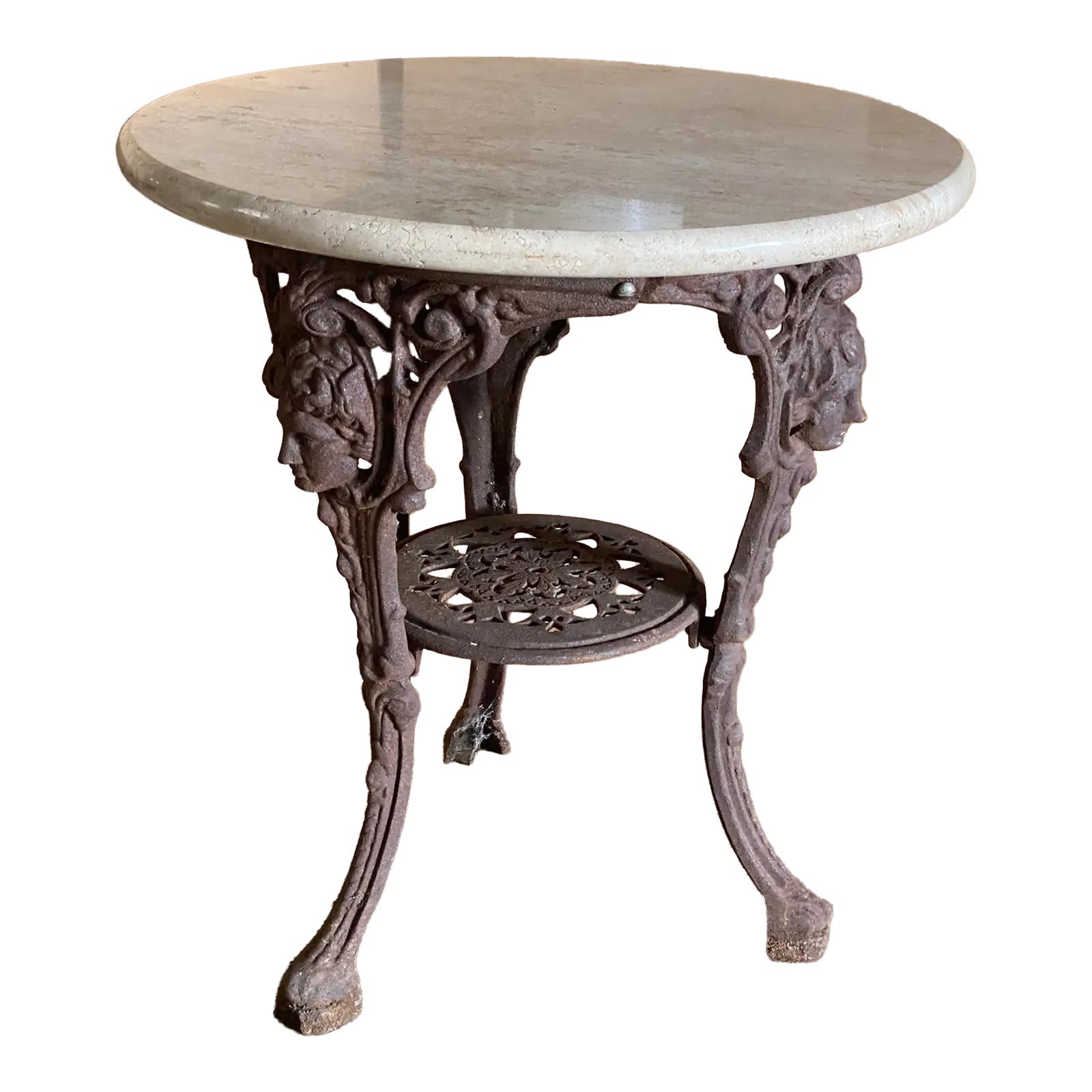 Early 1900s Antique English Pub Table W Stone Top | Chairish