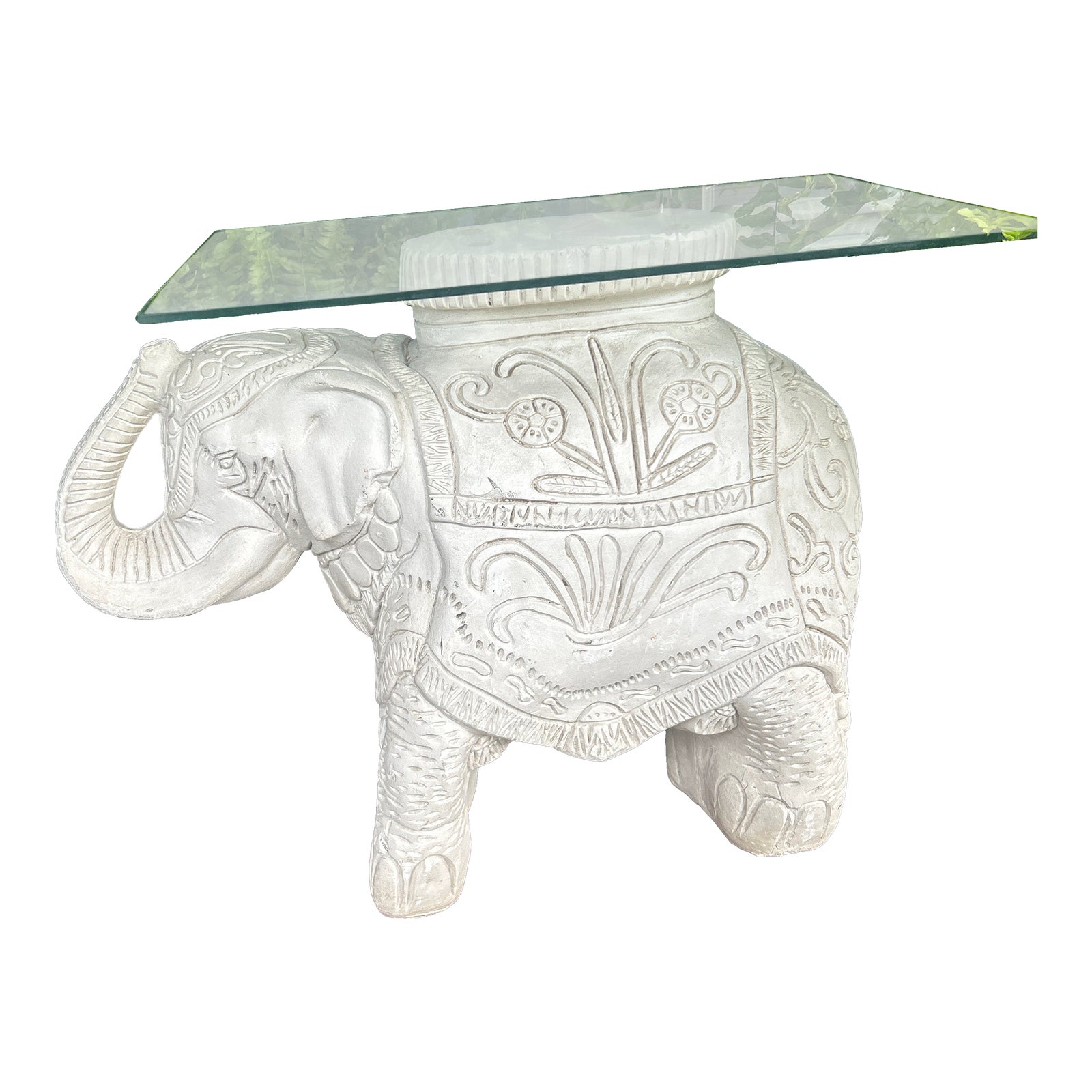 Vintage Mexican Cast Concrete Folk Art Elephant Table With Glass Top ...