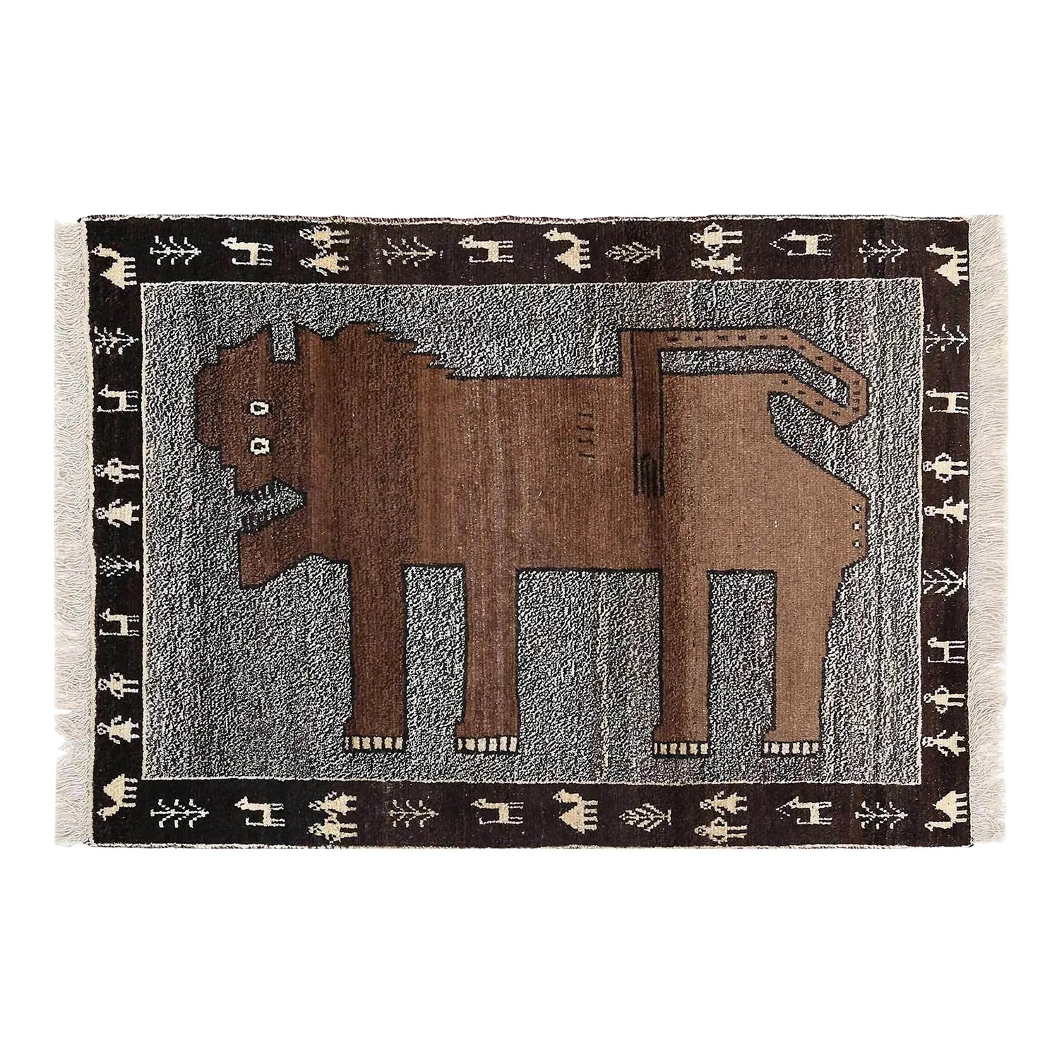 Animal Pictorial Lion Shiraz Persian Hand Knotted Wool Rug | Chairish