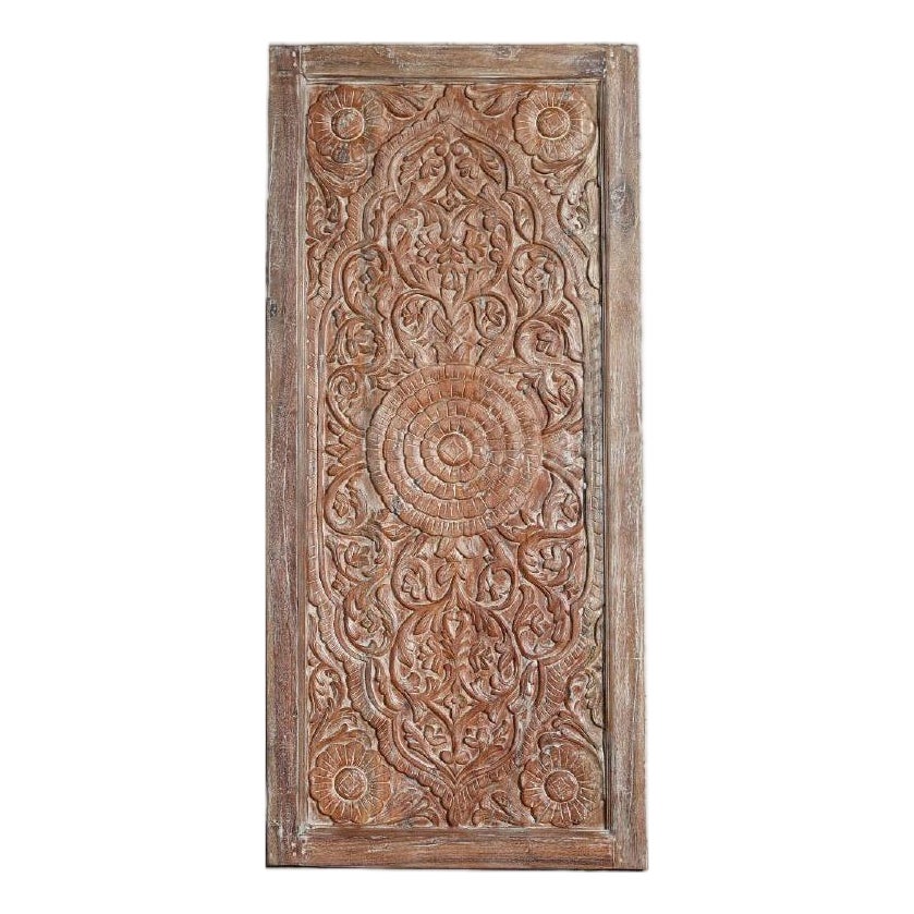 Antique Lotus Hand-Carved Sliding Barn Door in Solid Wood 80x36 | Chairish
