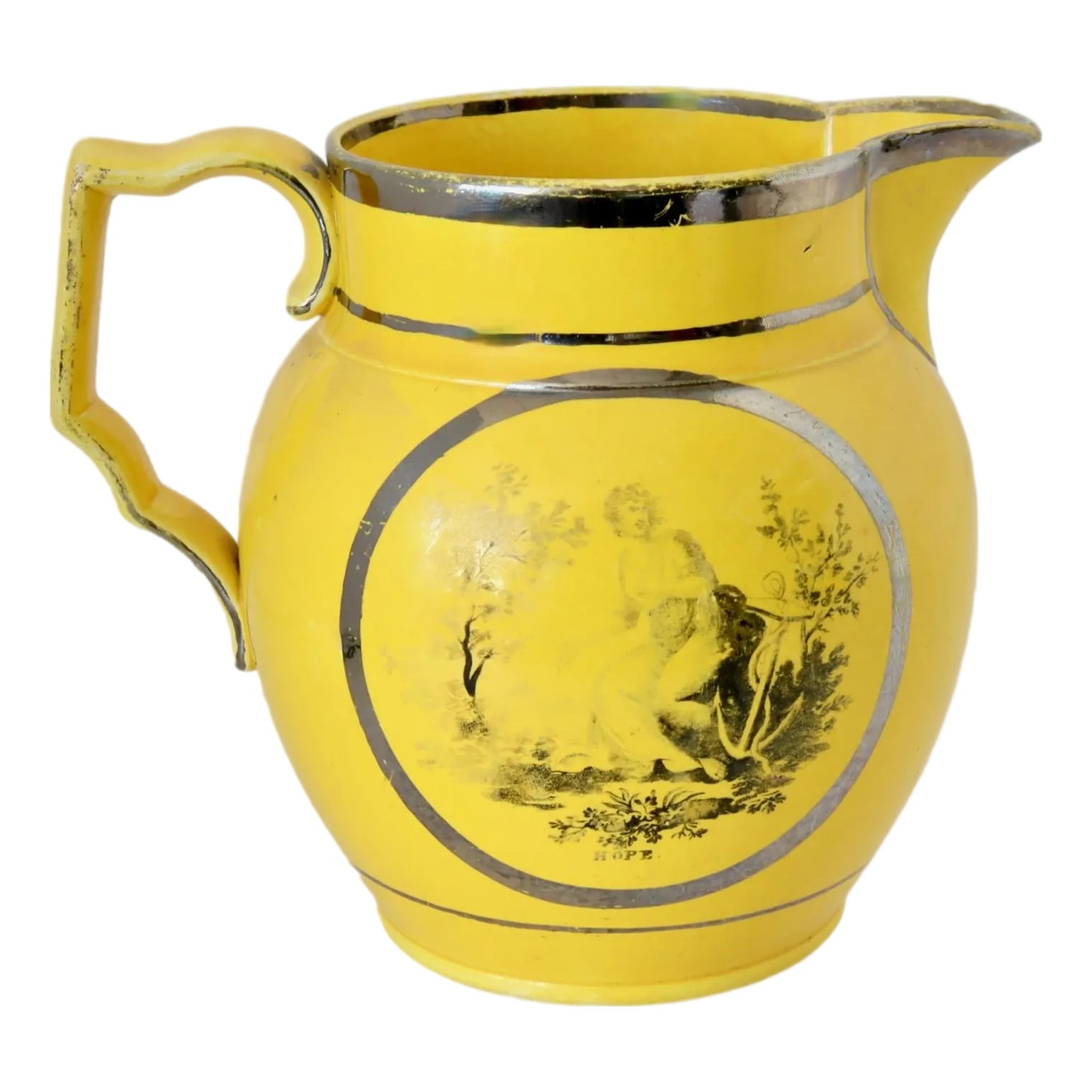 Circa 1810 Canary Yellow Hope & Charity Jug | Chairish