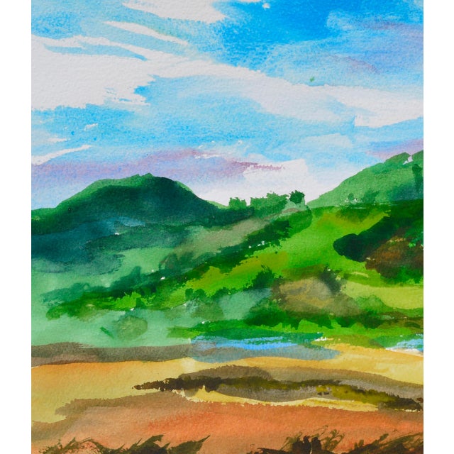 Vintage Hillside Lake Watercolor Landscape by Les Anderson | Chairish