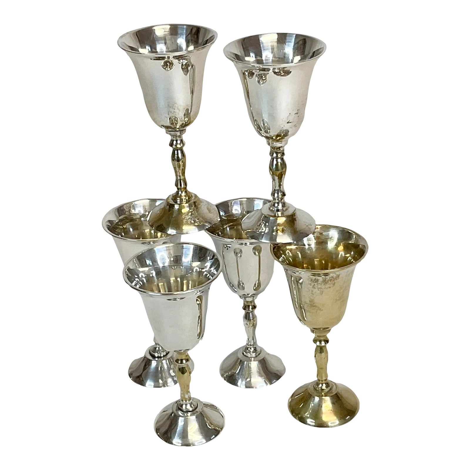 Mid-Century Hollywood Regency Silver Plate Cordials - Set of 6 | Chairish