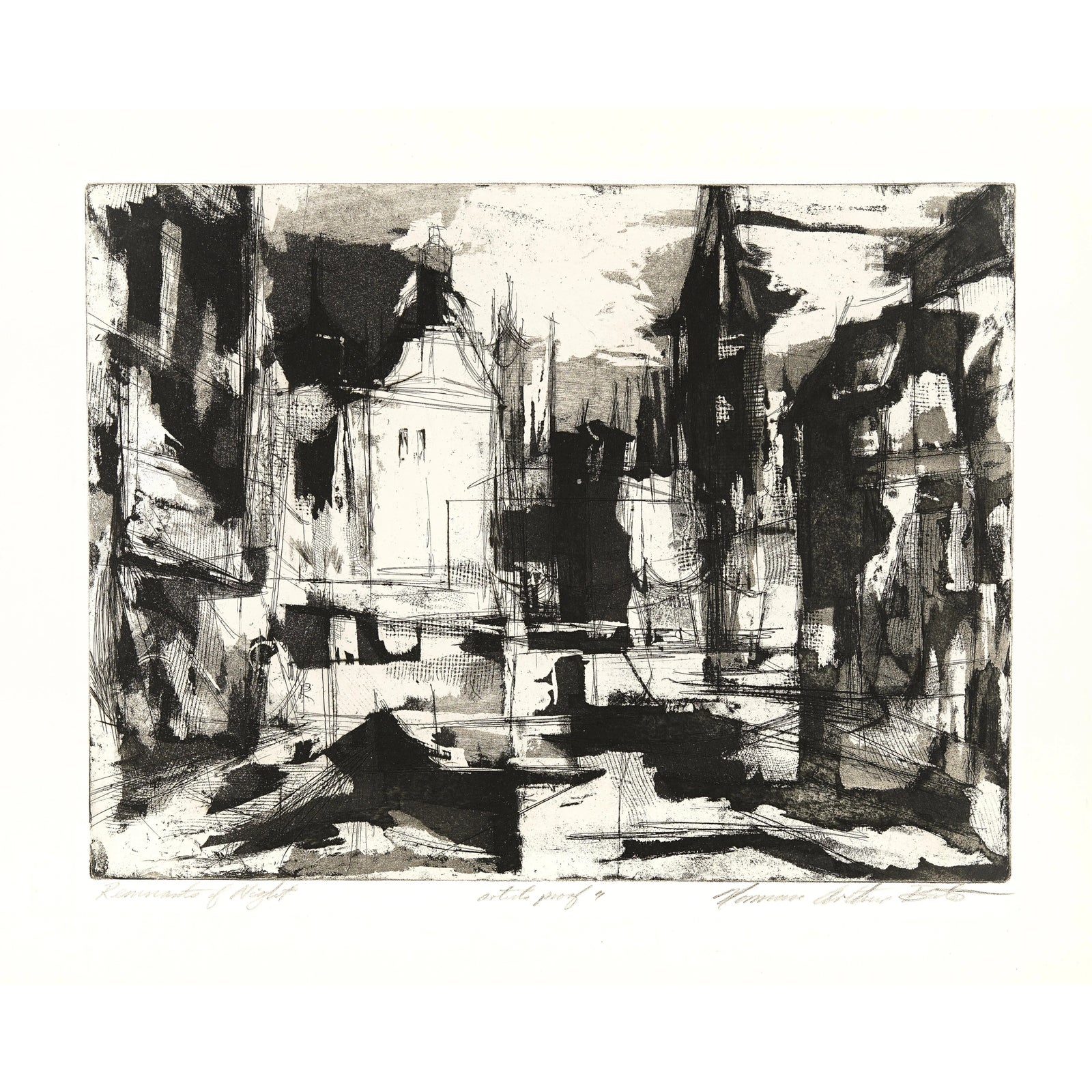 Norman Arthur Bate "Remnants of Night" 1959 Aquatint Engraving and ...