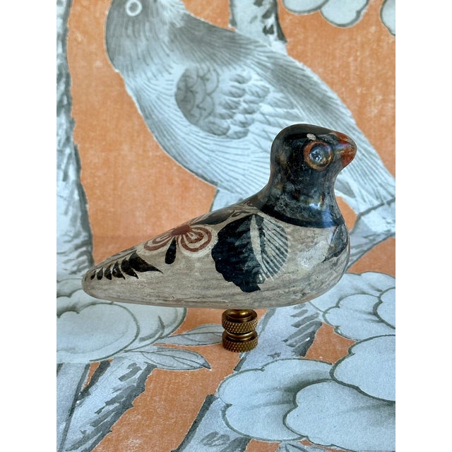 Tonala Mexican Pottery Bird Lamp Finials on Bronze Hardware - a Pair ...