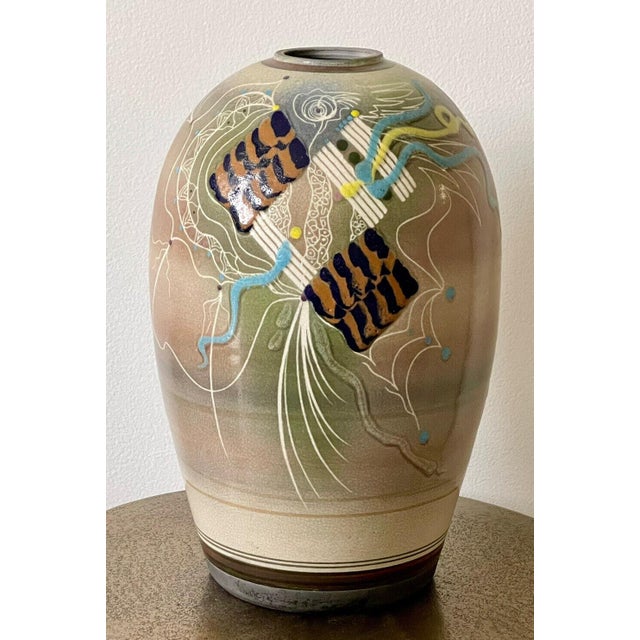 1980s Jamie Davis Studio Art Pottery Postmodern Raku Ceramic Vase ...