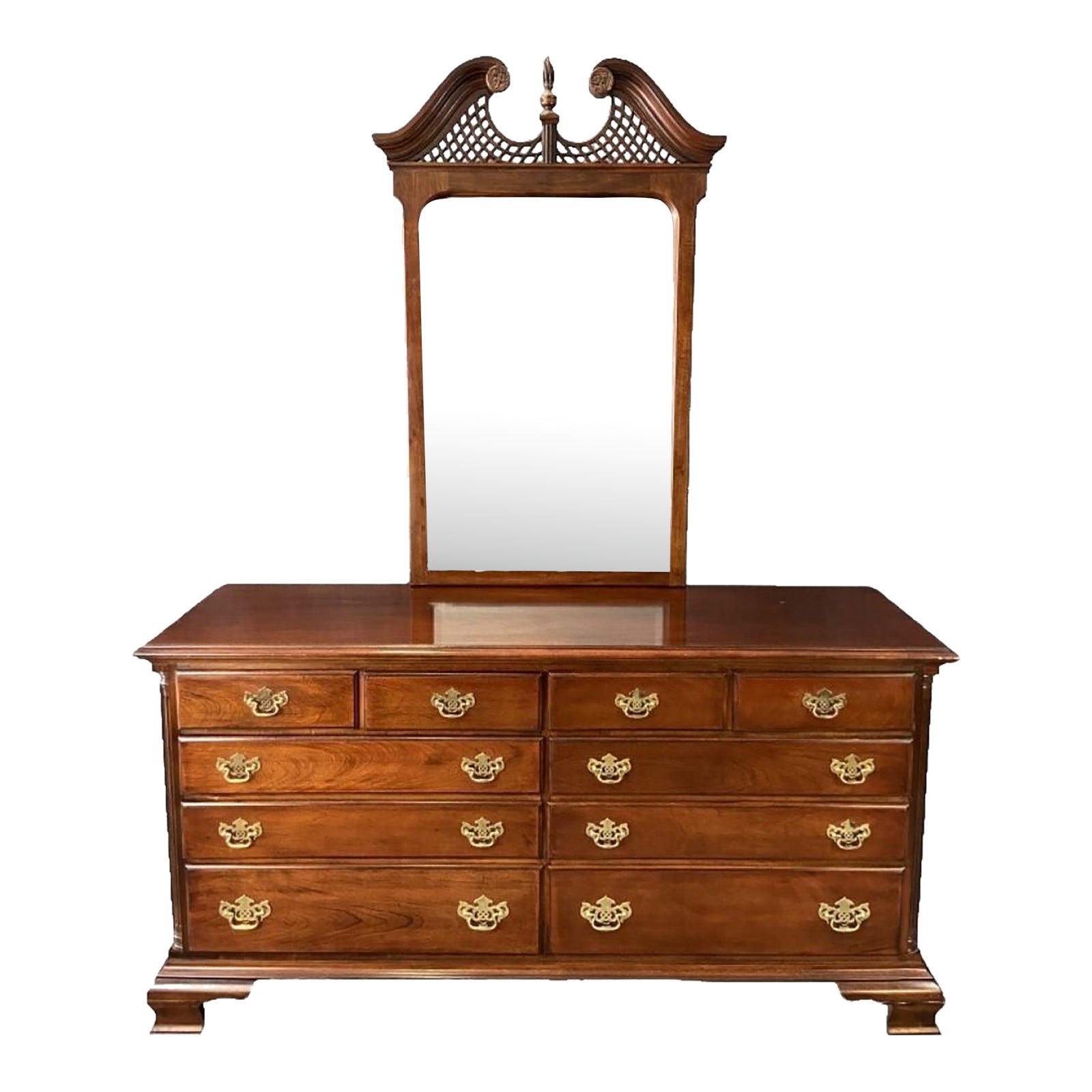 Late 20th Century American Drew Chippendale Dresser With Mirror | Chairish