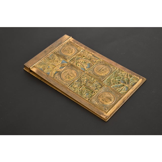 Tiffany Studios New York Pattern Bronze Doré Notepad Holder | Chairish