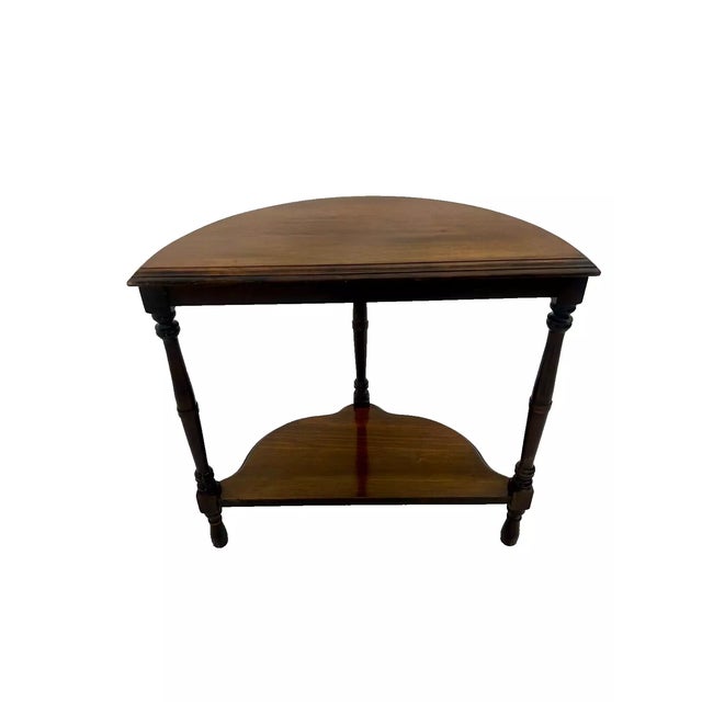 1920s Antique Demilune Console Table With Bottom Shelf Solid Walnut ...