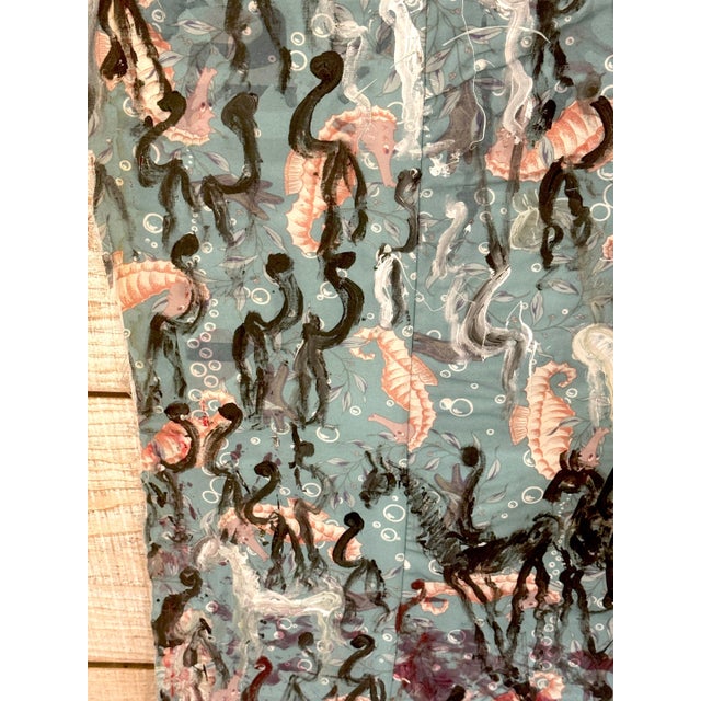 Purvis Young Mixed Media on Poster Board with Seahorse Fabric & Painted ...