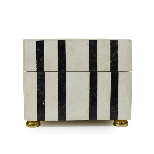 Modern Large Inlaid Stone Black and White Stripe Design Footed Jewelry ...