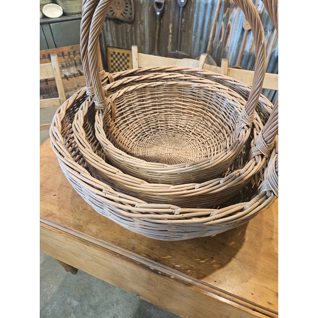 Set of 3 Large Vintage English Gathering Baskets | Chairish