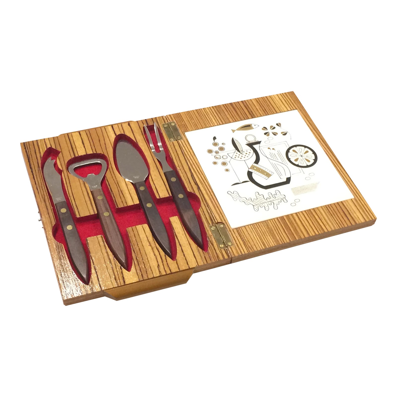 Mid-Century Modern Wine & Cheese Serving Set With Tray | Chairish