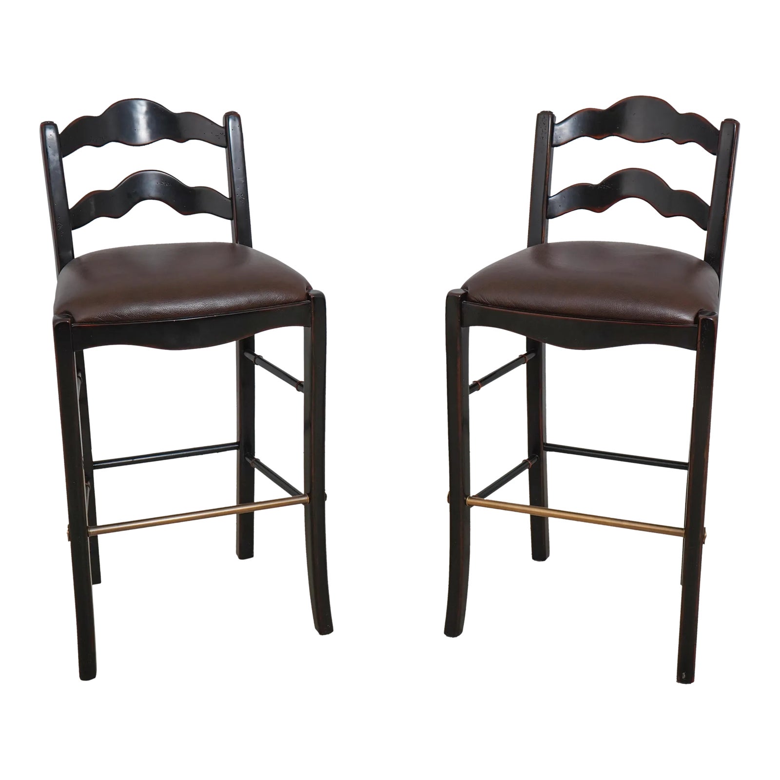 Pair Theodore Alexander French Country Style Leather Seat Counter ...