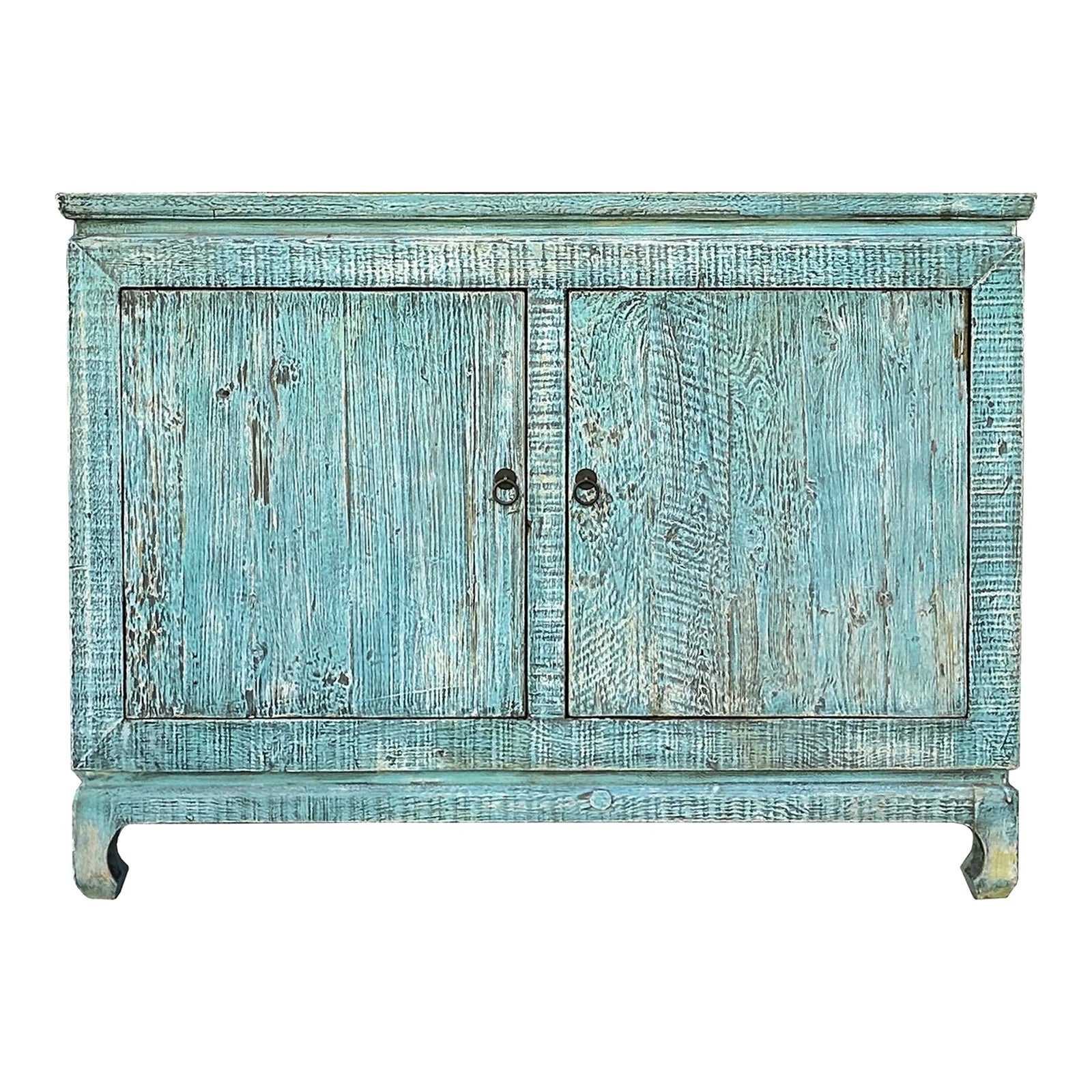 Distressed Turquoise Aqua Blue Rough Grain 2 Doors Credenza Sideboard ...