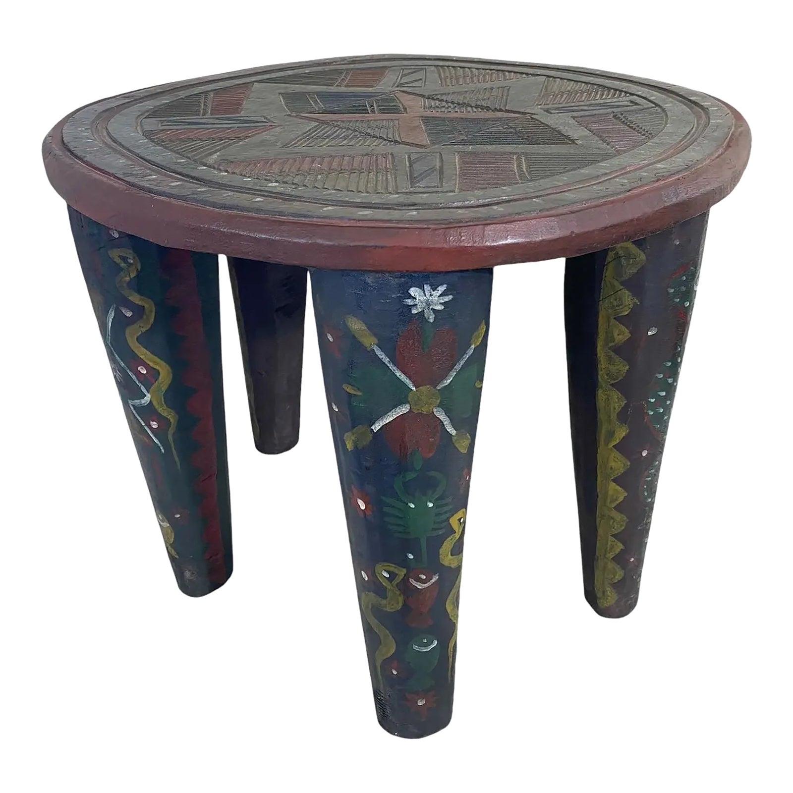 Vintage African Nupe Wood Stool / Table Nigeria 17" H | Chairish
