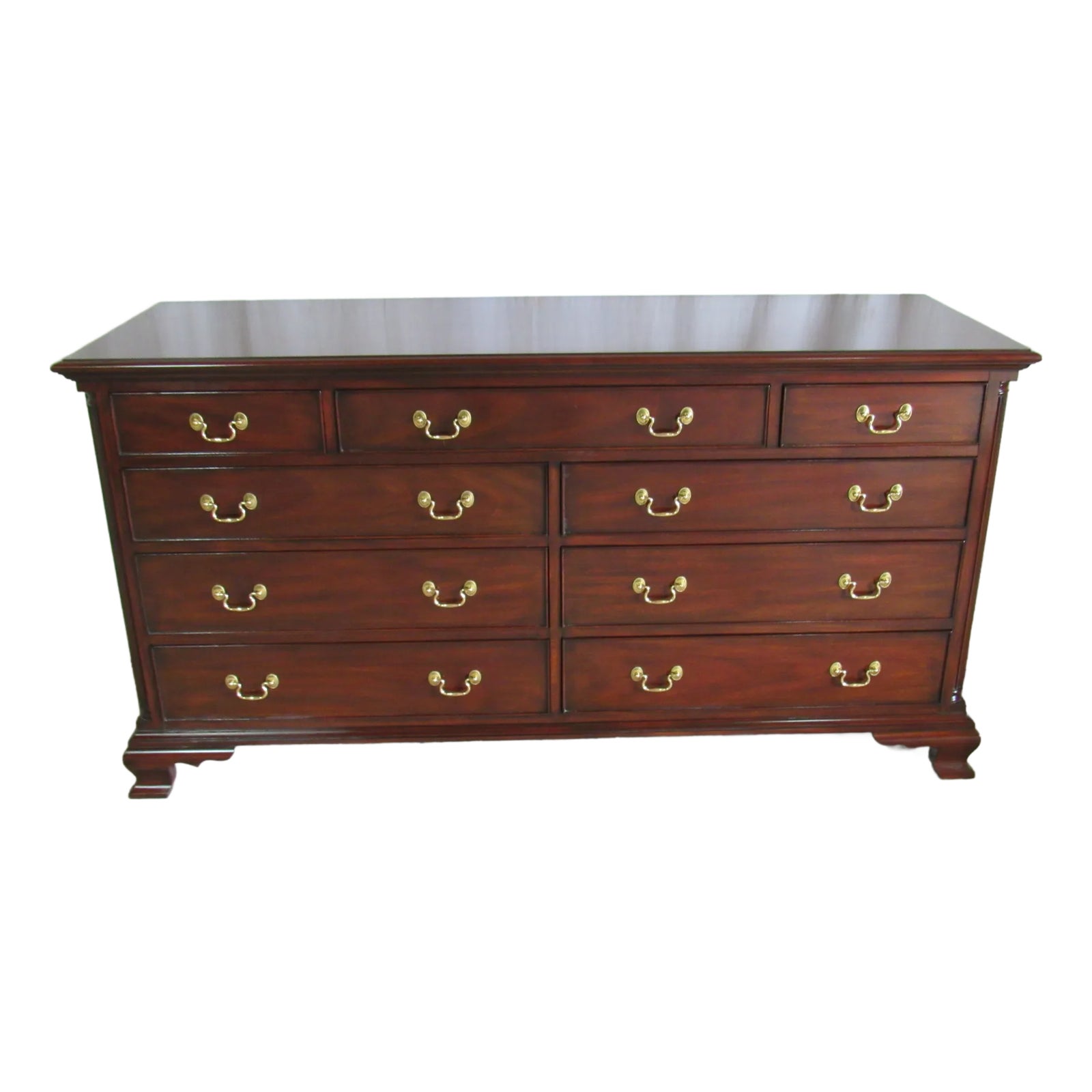 1980s Henkel Harris Dresser Chest Mahogany Designer 9 Drawer | Chairish