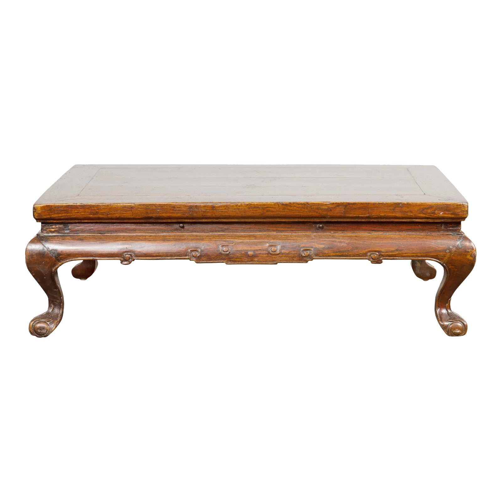 Antique Low Rectangular Coffee Table with Arched Legs | Chairish