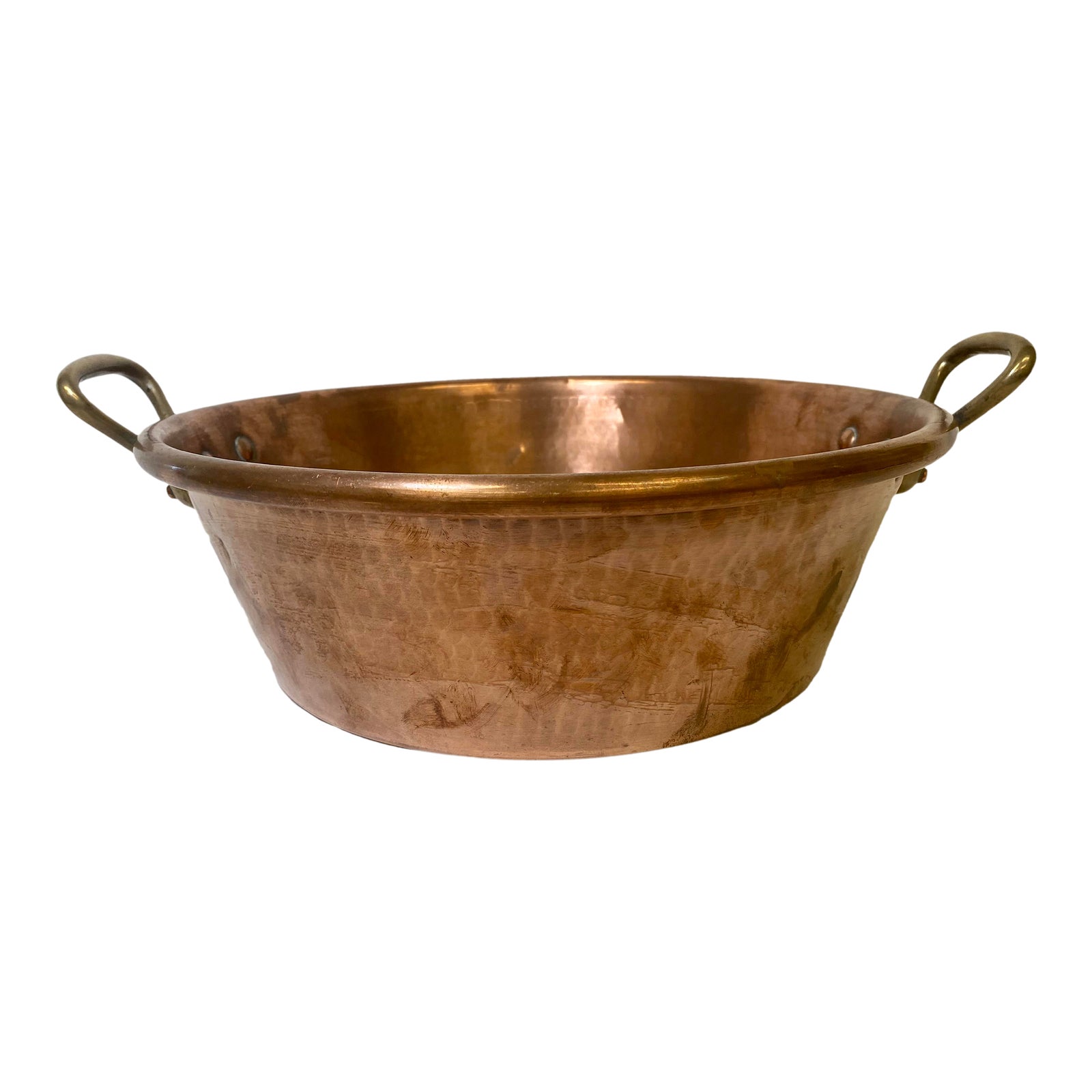 Antique Hammered Copper Jam Preserving Pan / Pot With Brass Handles ...