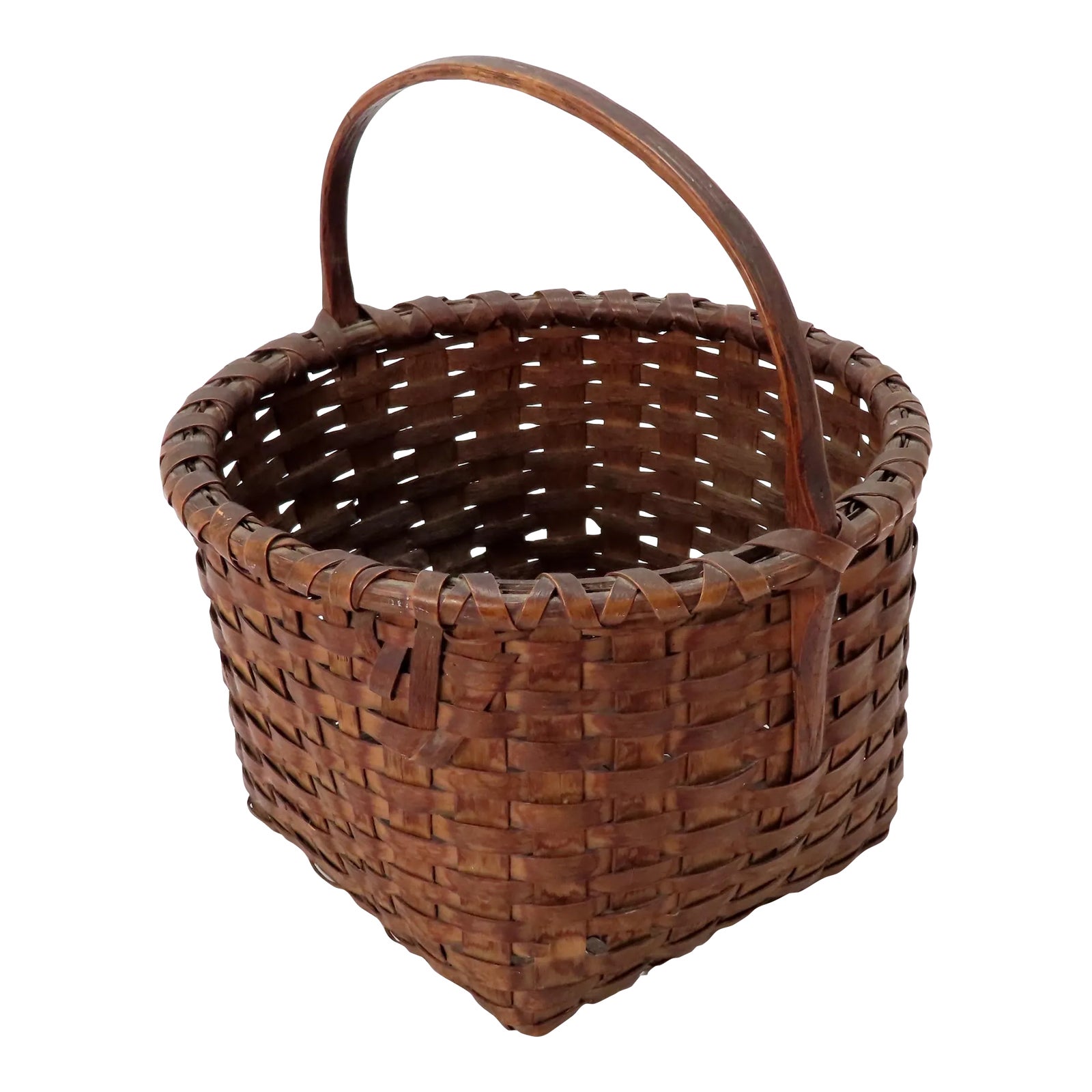 Antique Northeastern American Hand Woven Wood Splint Hoop Handle Basket ...