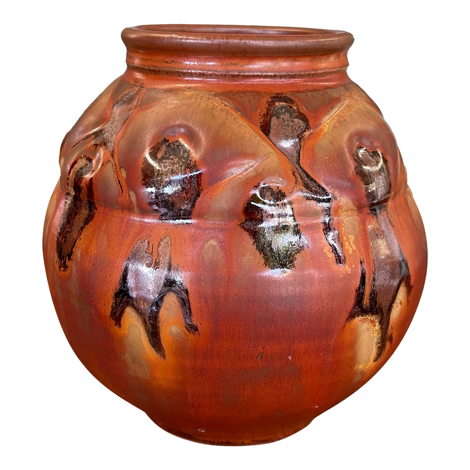 Vintage Studio Pottery Vase With Carved Abstract Glaze Accents in Burnt ...