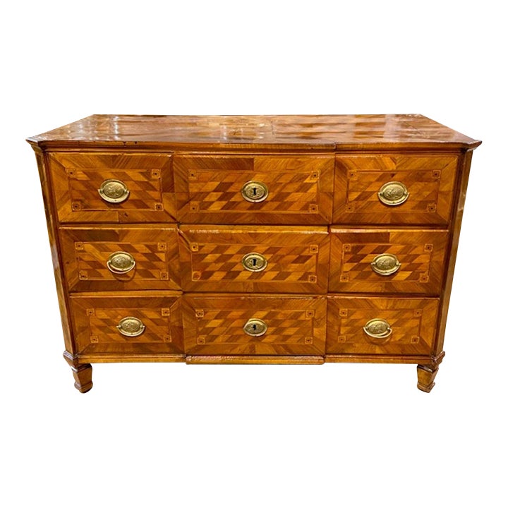 19th Century Northern Italian Parquetry Inlaid Walnut Commode | Chairish